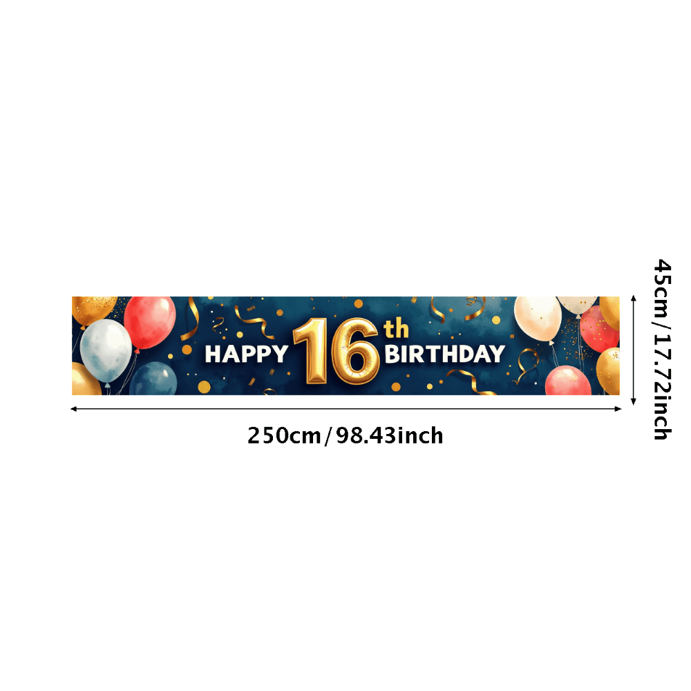 Blue Themed Happy 16th Birthday Banner Backdrop Party Supplies for ...
