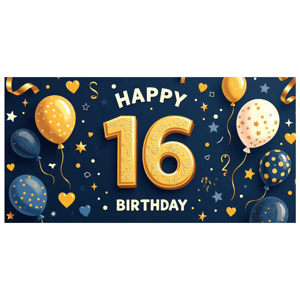 Blue Themed Happy 16th Birthday Banner Backdrop Party Supplies for ...