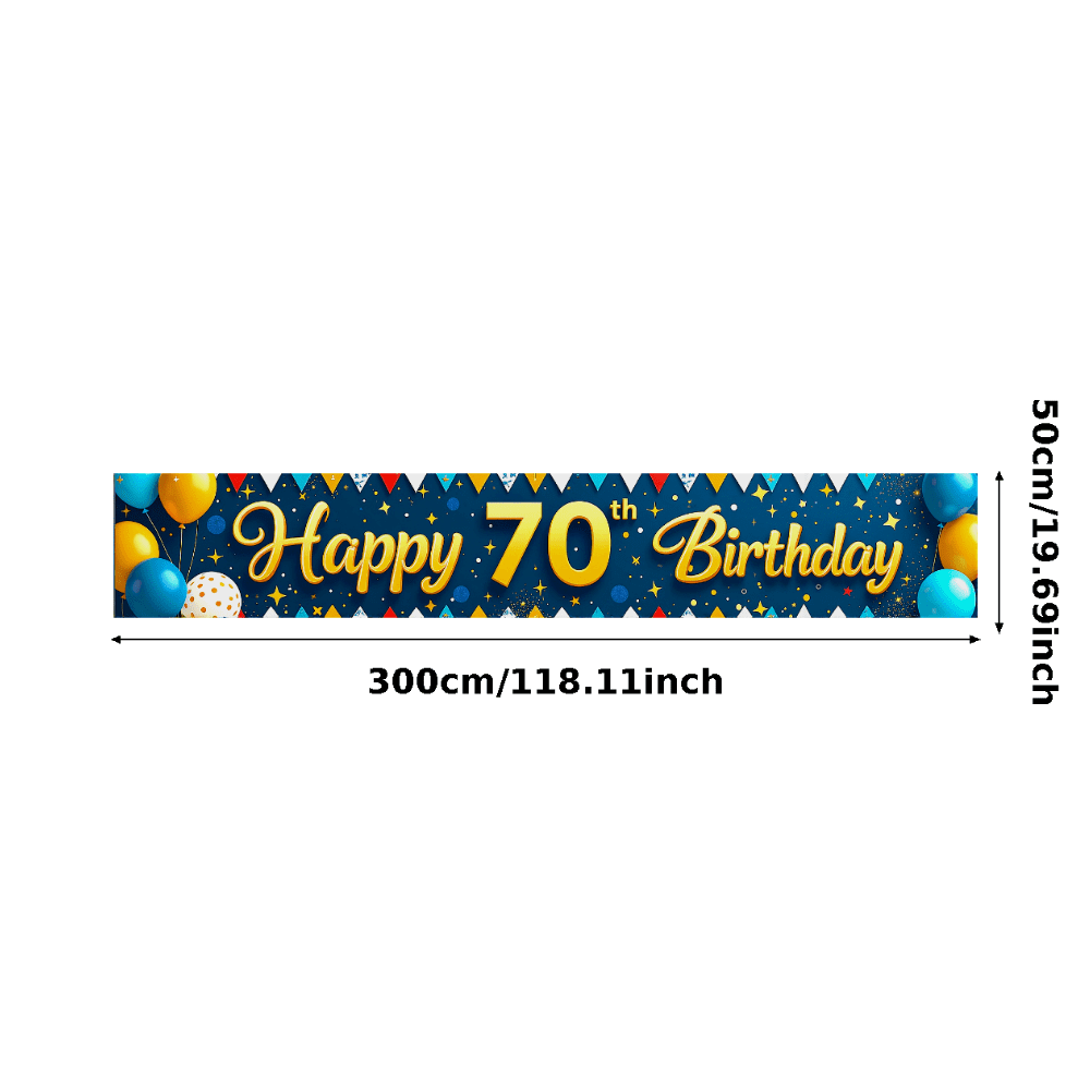 Blue Themed Happy 70th Birthday Banner with Balloon Star Elements ...