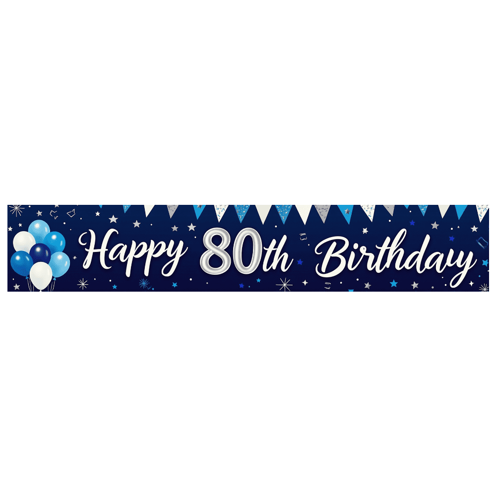 Blue Themed Happy 80th Birthday Backdrop Banner with Balloon Star ...