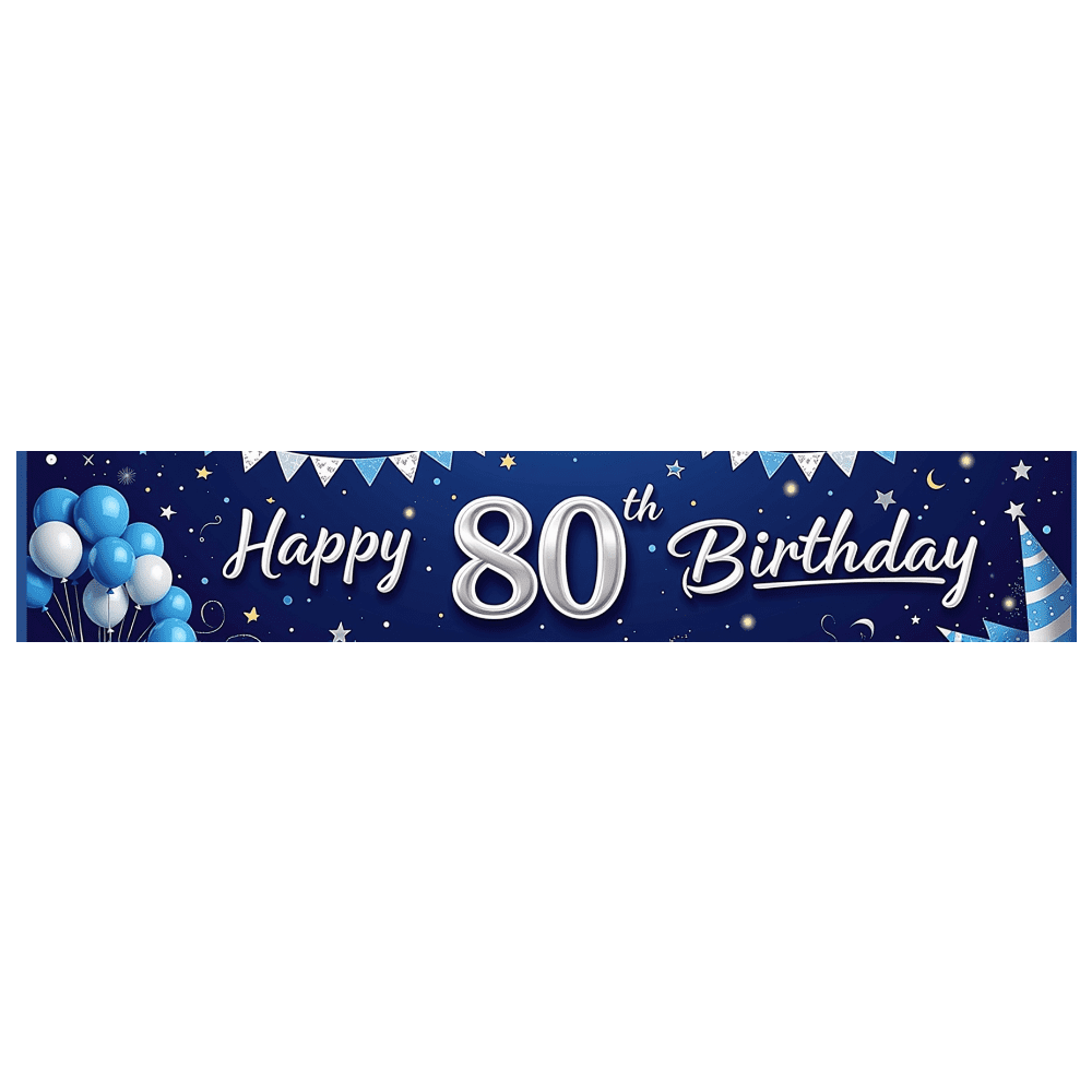 Blue Themed Happy 80th Birthday Backdrop Banner with Balloon Star ...