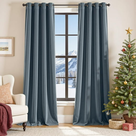 Blue Thermal Insulated Curtains 90 Inch Long Drapes for Bedroom Window ...