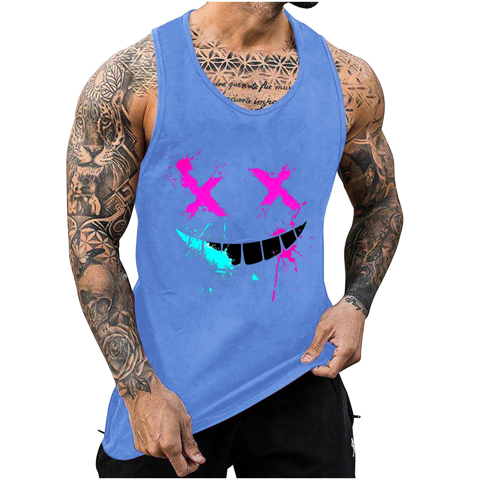 Blue Thin Camisole Tank Sport Athletic Casual Jogger Vests for Mens ...