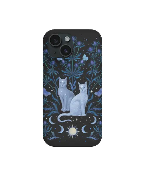 Blue Thistle and Cat Botanical Pet Art Phone Case for iPhone 16 15 14 ...