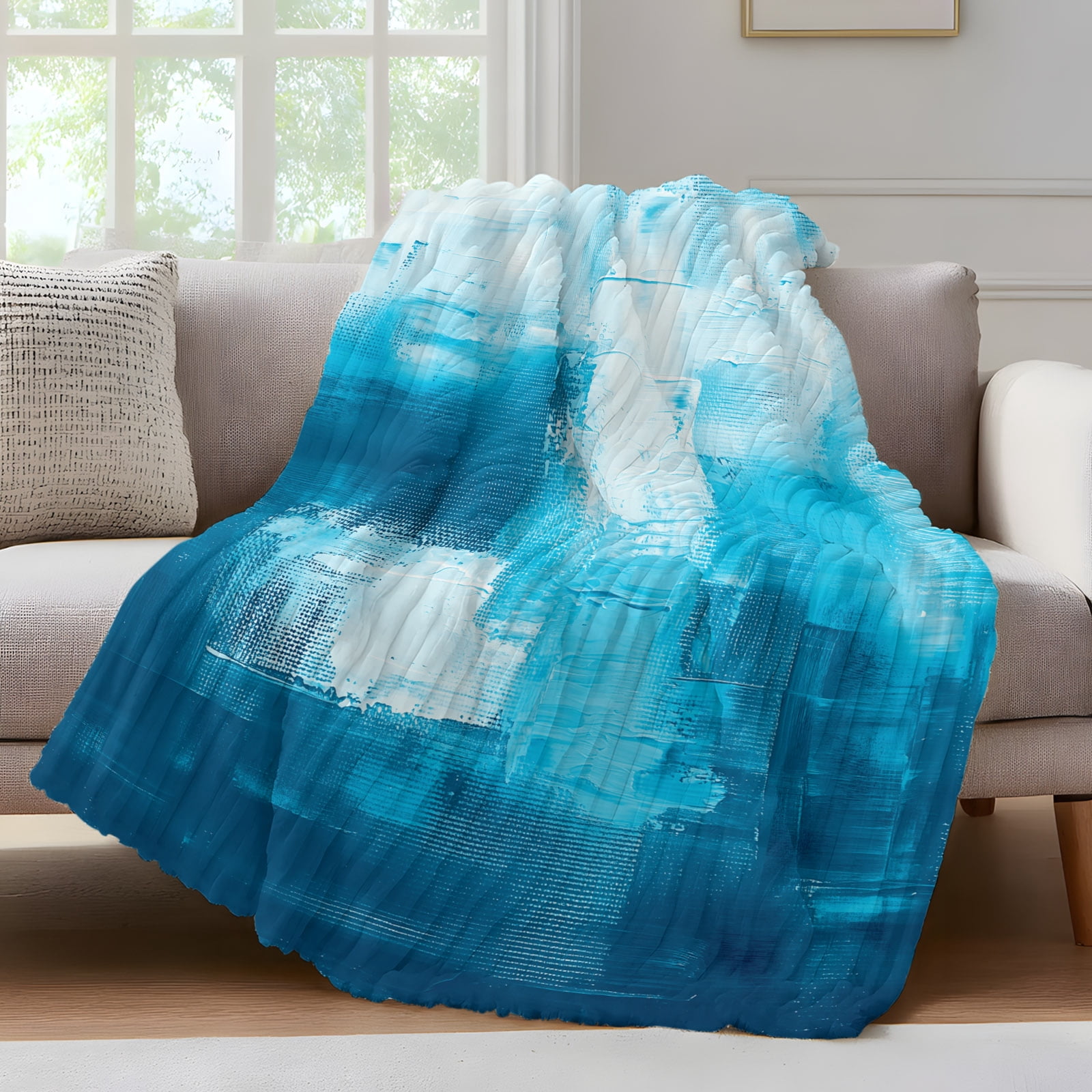 Blue Throw Blanket for Couch Abstract Oil Painting Soft and Warm ...