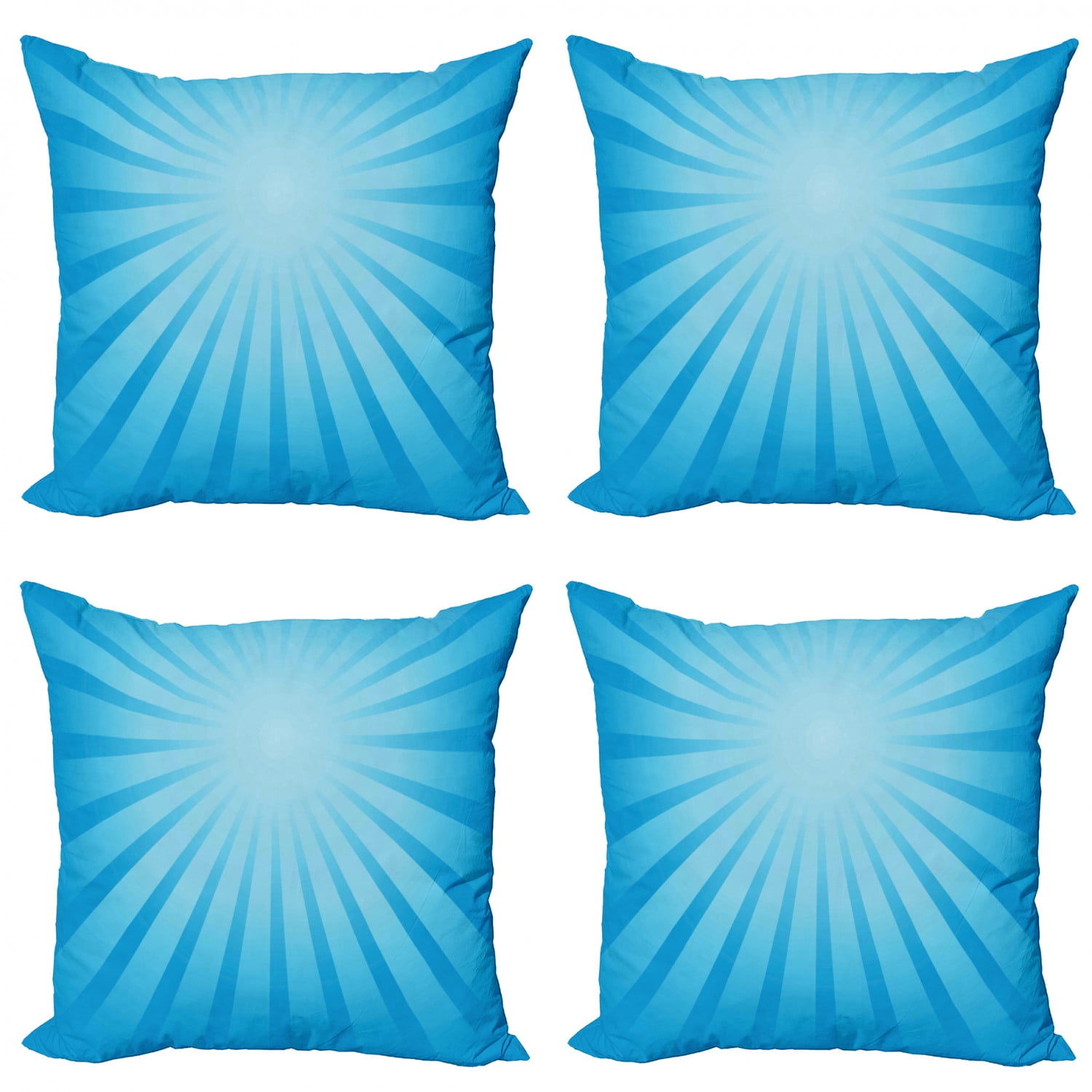 Blue Throw Pillow Cushion Case Pack of 4, Abstract Blue Tone Sun Ray ...