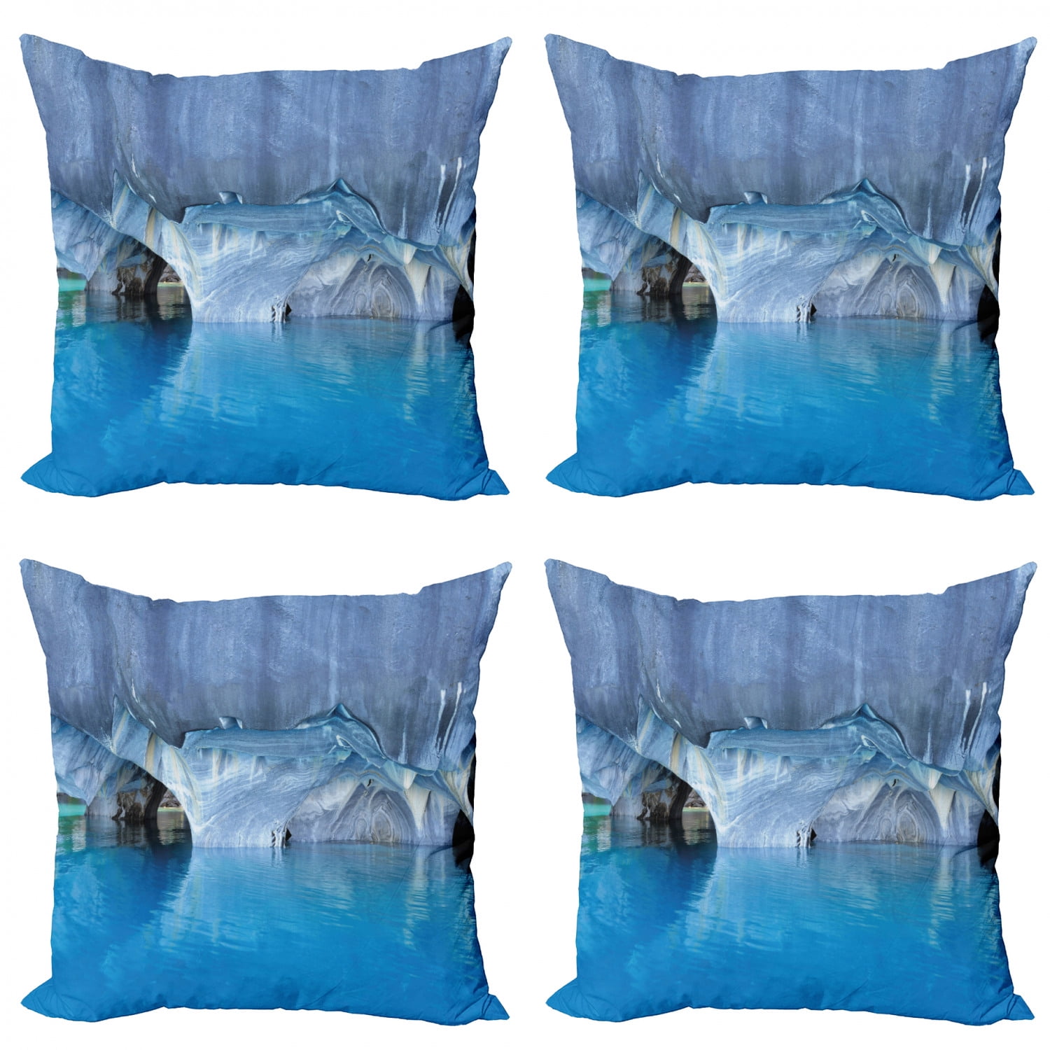 Ambesonne Blue Throw Pillow Cover 4 Pack, Marble Caves Lake in Chile ...