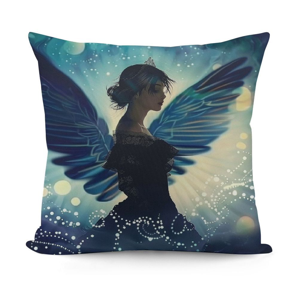 Blue Throw Pillow Cushion Cover, Fantasy Themed Artwork with an Angel ...