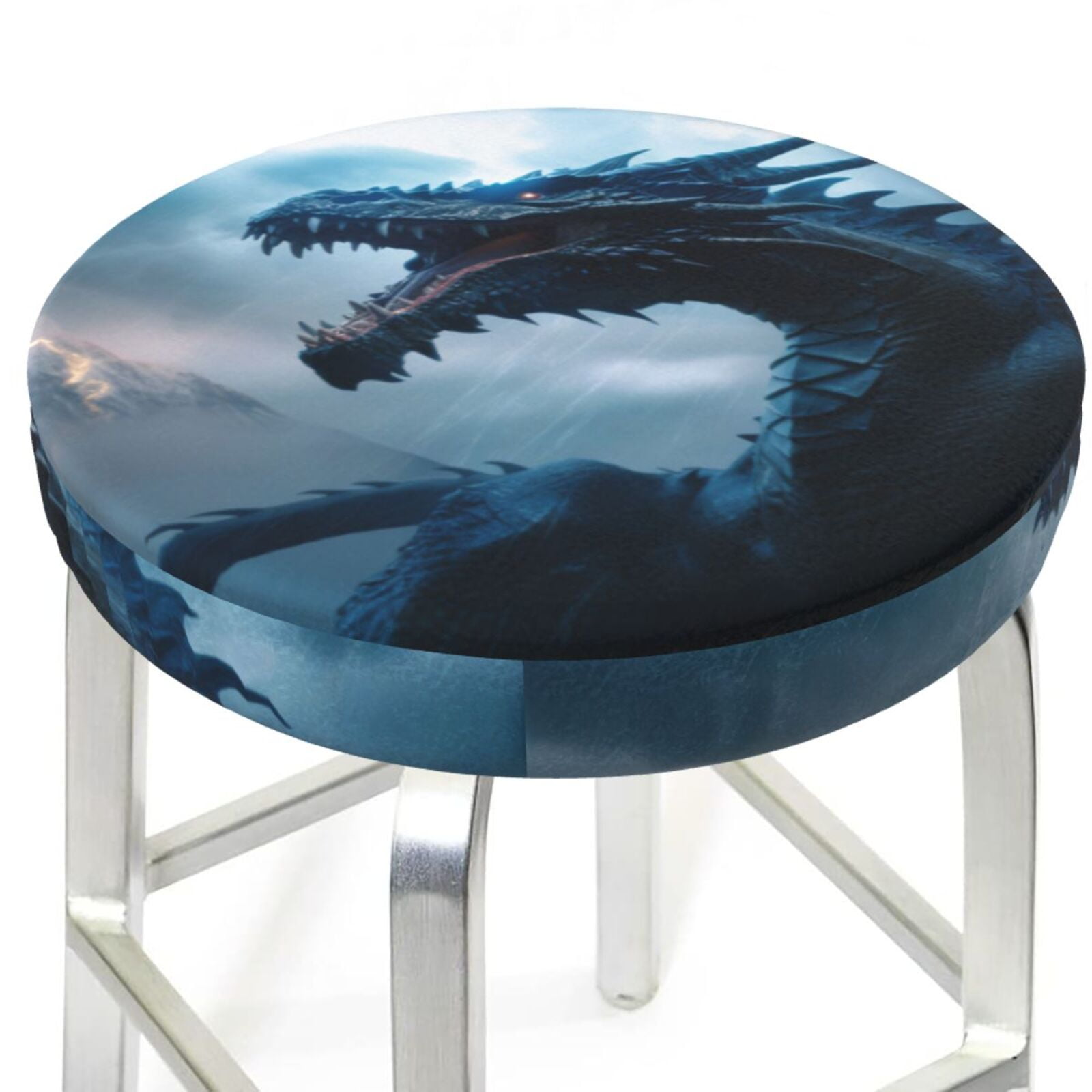 Blue Thunder storm Dragon Round Bar Stool Covers, Soft Velvet Bar Stool ...