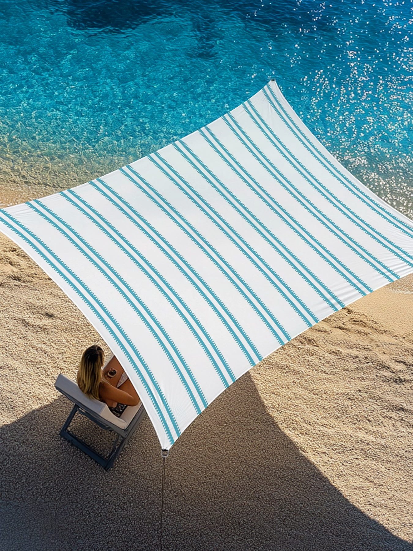 Blue Ticking Stripe Sun Shade Sail 14' x 18', Farmhouse Vertical Lines ...