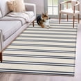 Blue Ticking Stripe Washable Area Rug 3x5 Coastal Vertical Lines Khaki ...