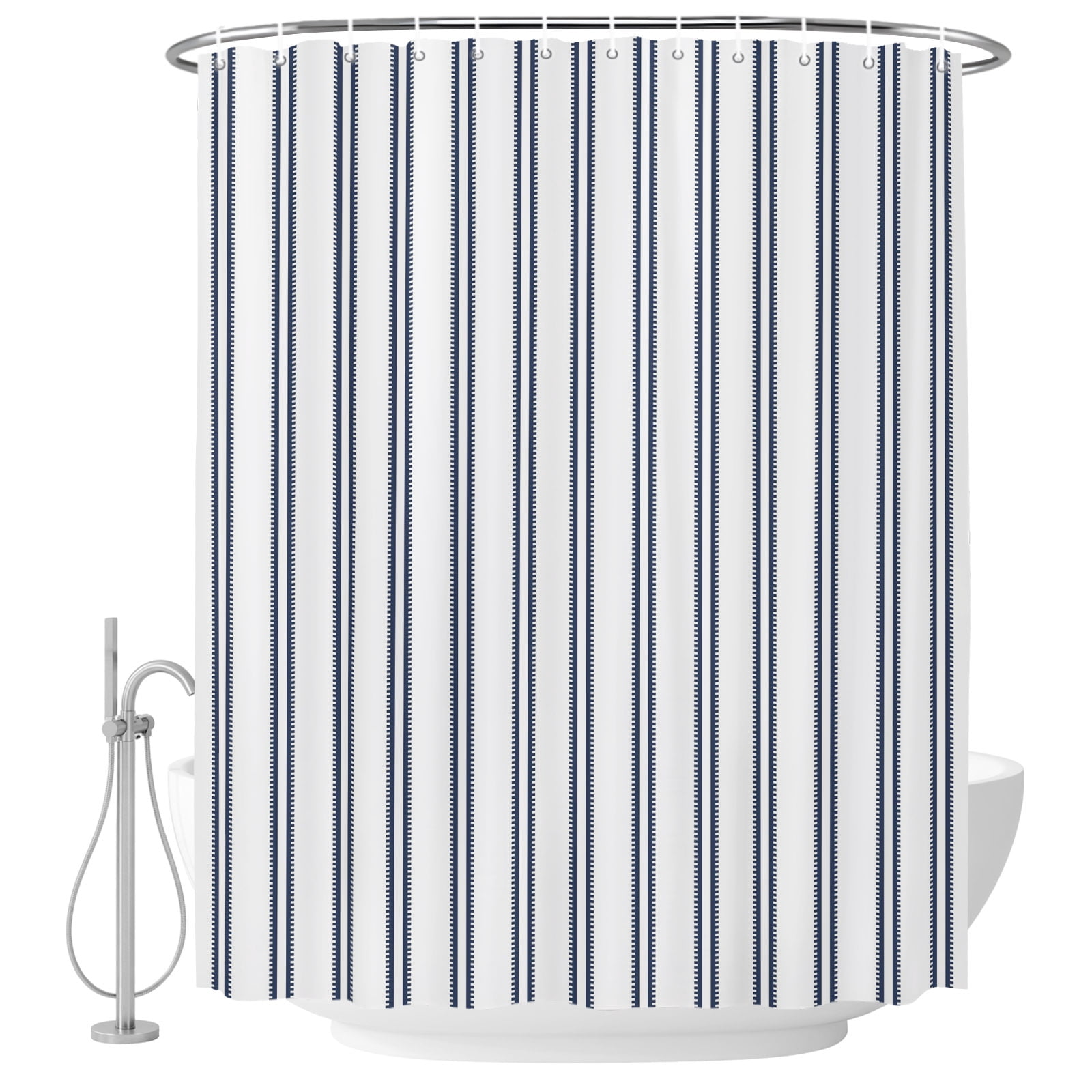 Blue Ticking Stripes Shower Curtain for Bathroom, Neutral Country ...