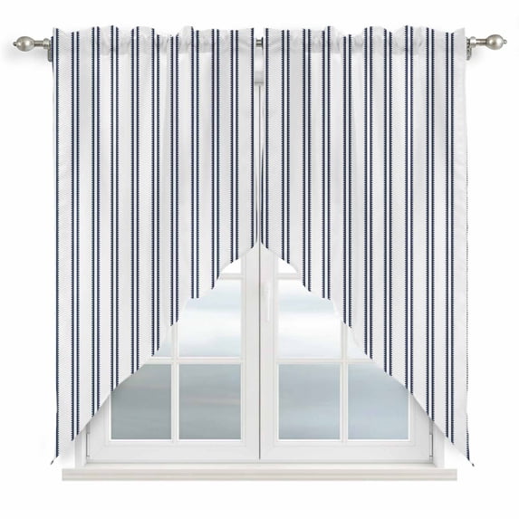 Blue Ticking Stripes Swag Valances for Windows 2 Pack Neutral Country ...