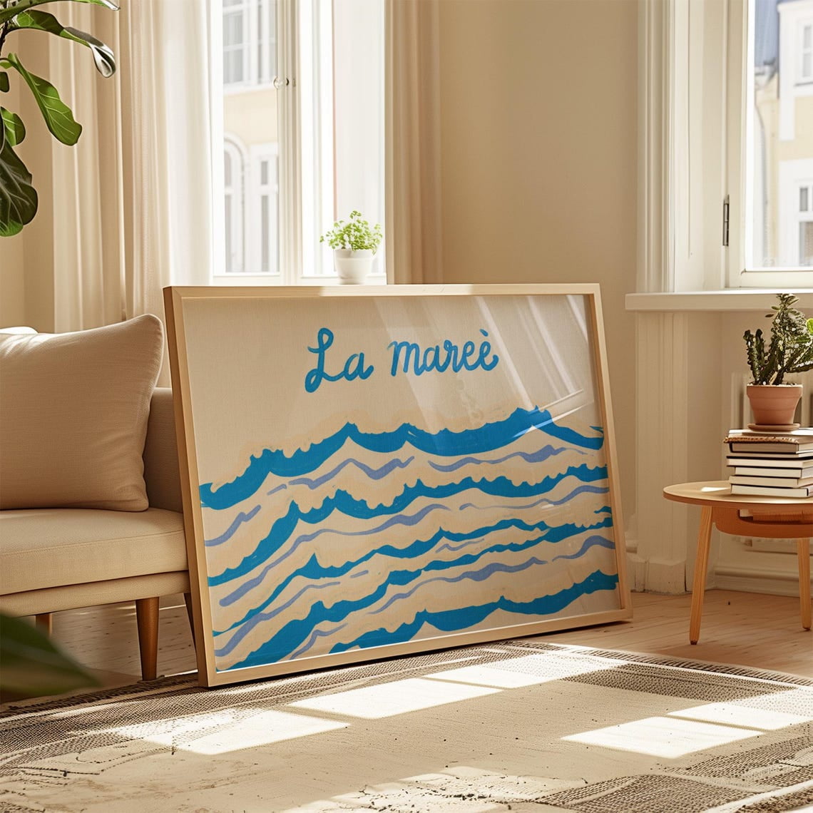 Blue Tide Coast Wall Art, Hand Drawn French Poster, Colorful Wall Art, La Marée Wall Art, Wall ...
