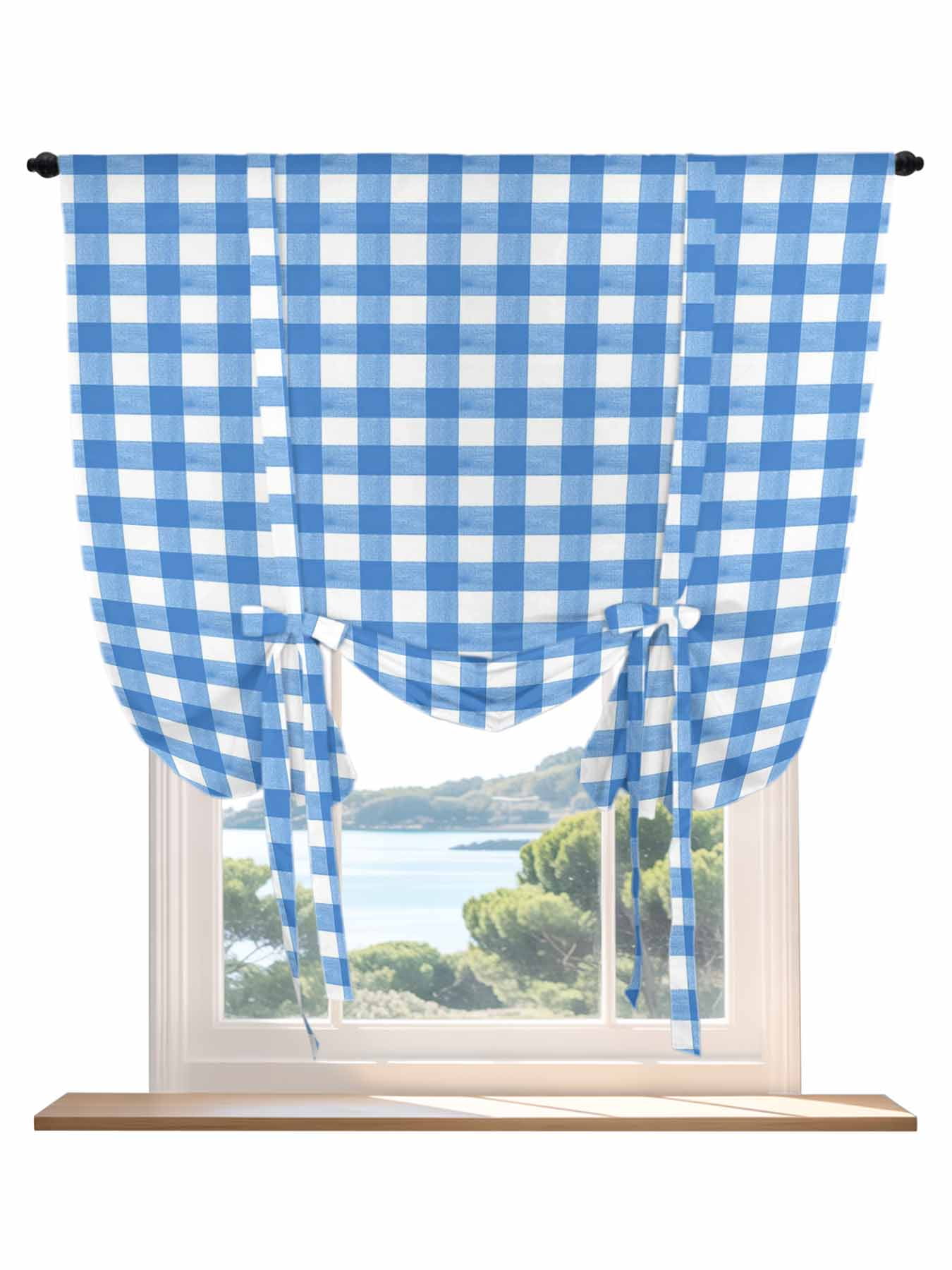 Blue Tie Up Curtains for Windows 45 Inch Length Balloon Curtains ...