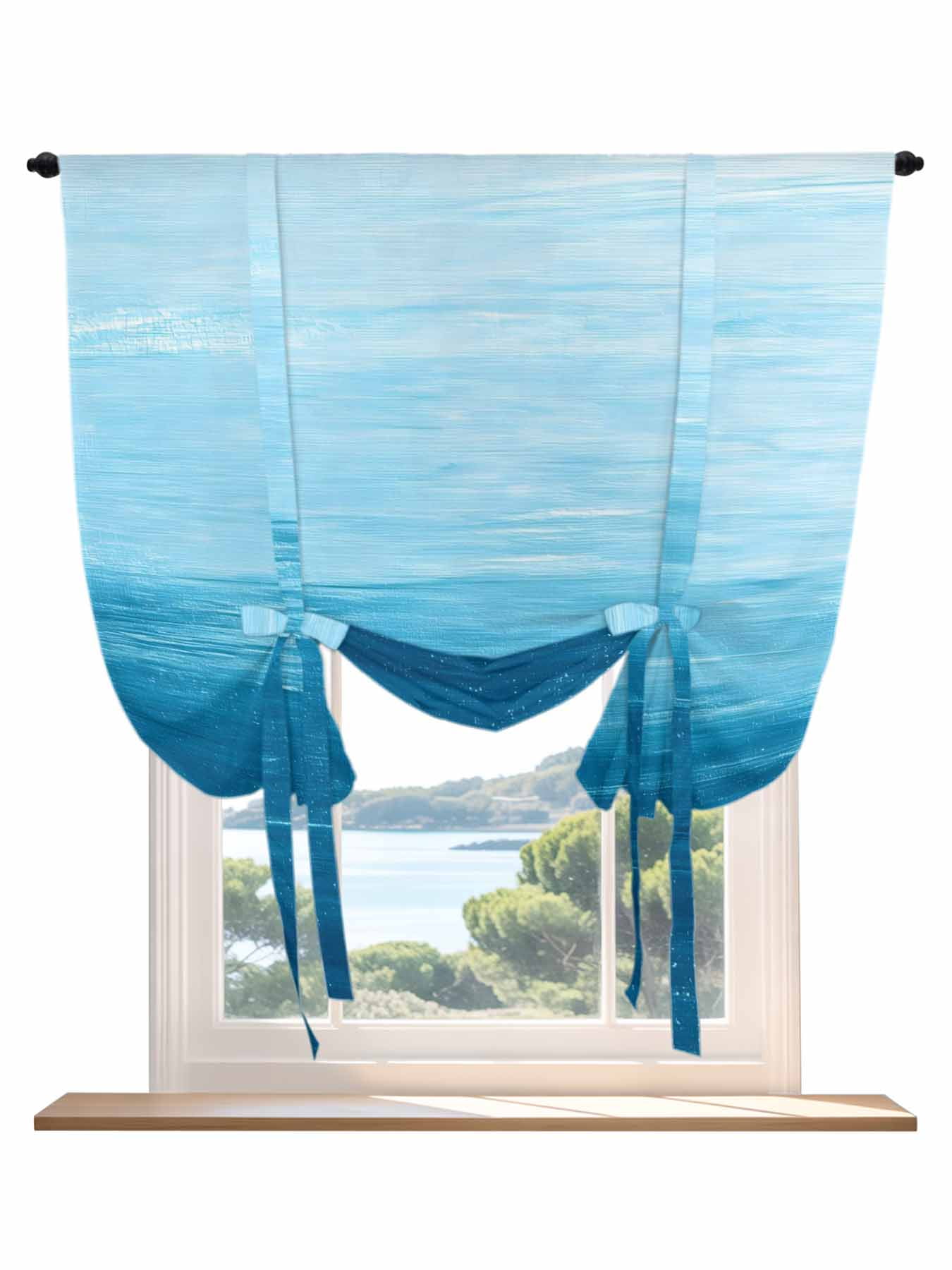 Blue Tie Up Curtains for Windows 54 Inch Length Balloon Curtains ...