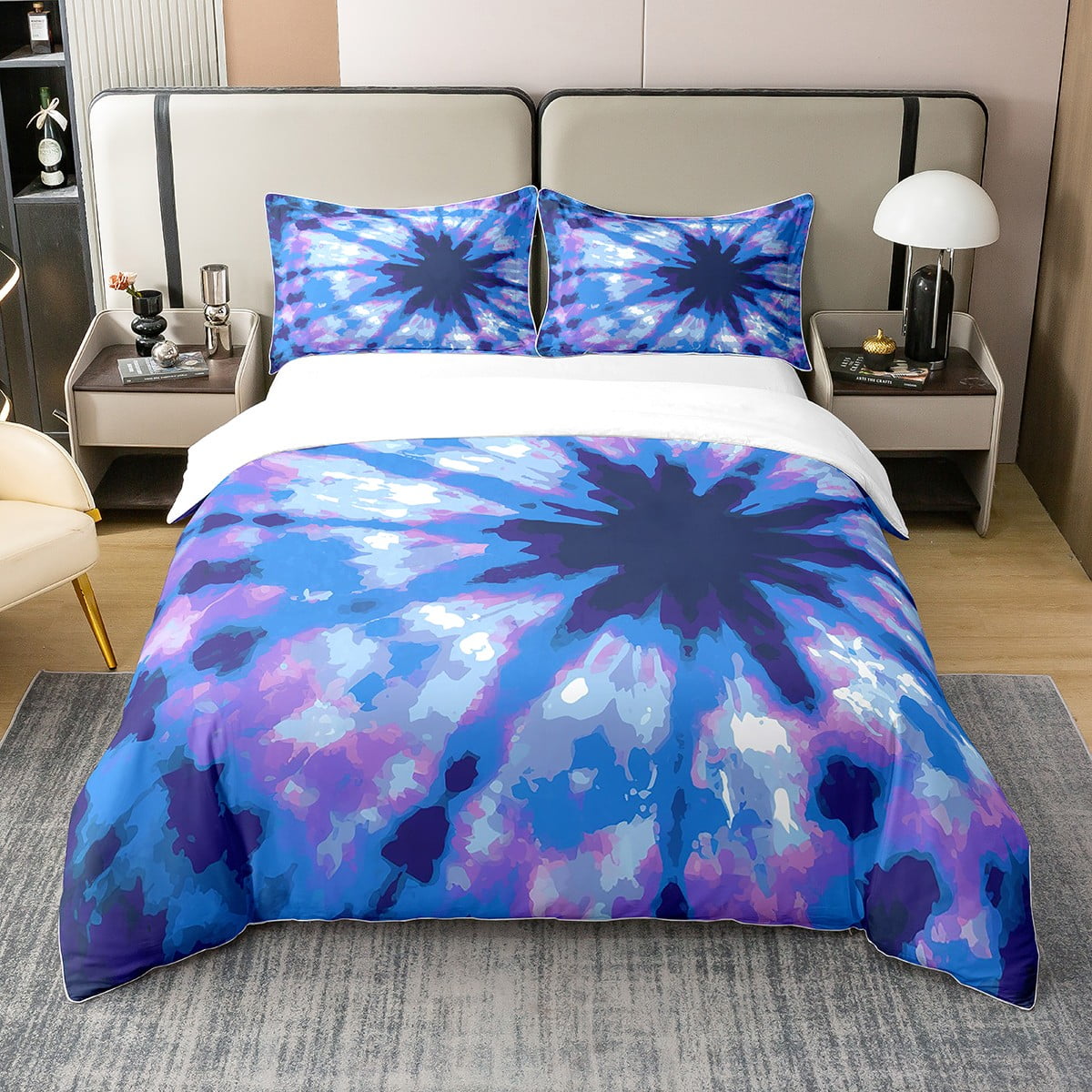 Blue Tie Dye 100% Cotton Bedding Set,Abstract Art Duvet Cover Twin Size,Spiral Psychedelic Bed ...