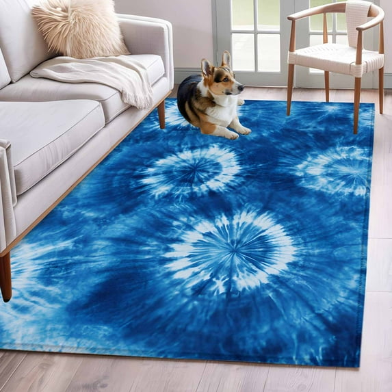 Blue Tie Dye Area Rug 4x6 Washable Rug Non Slip Boho Ethnic Abstract ...