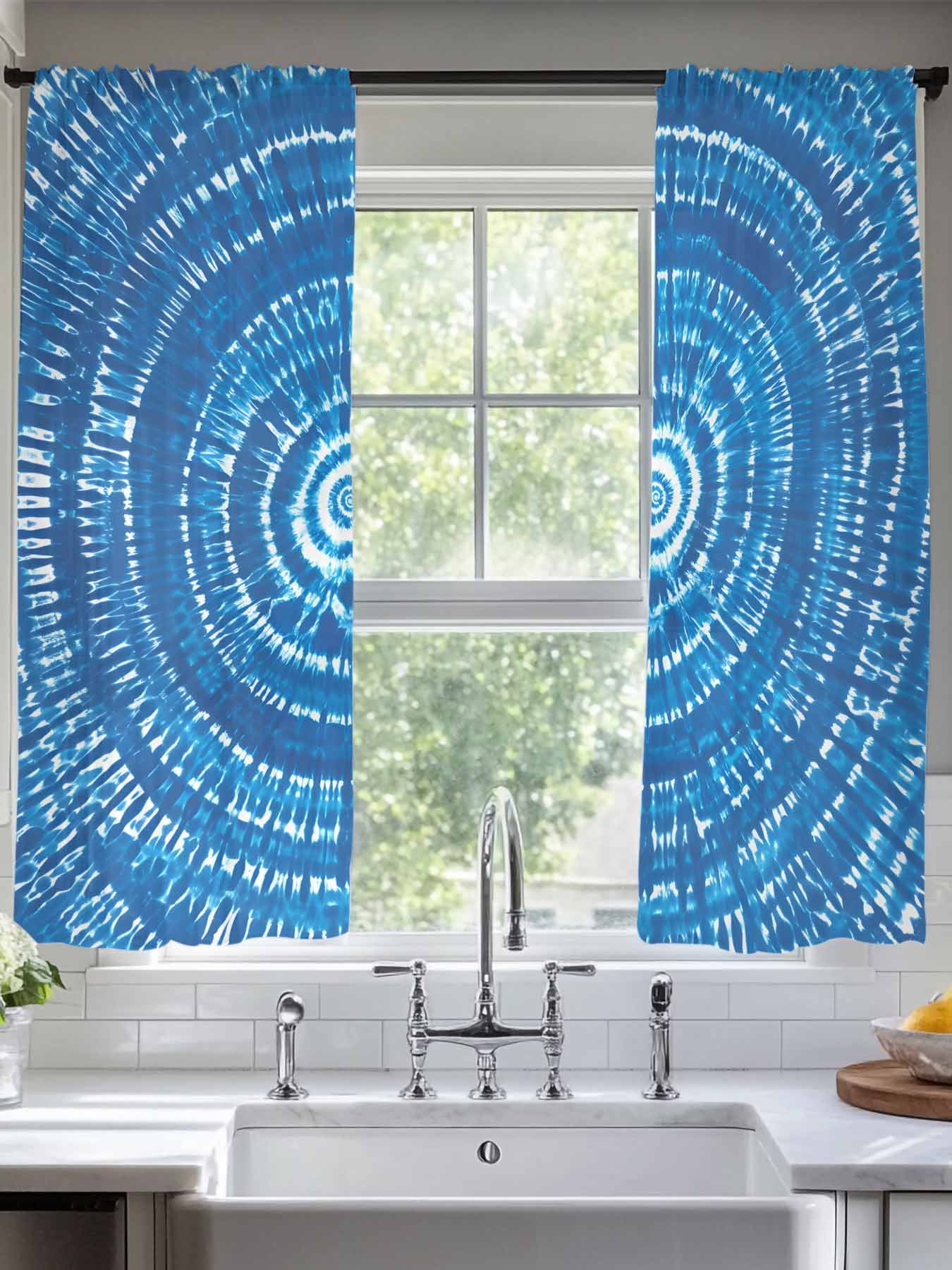 Blue Tie Dye Art Sheer Curtains 63 Inches Long 2 Panels Abstract ...