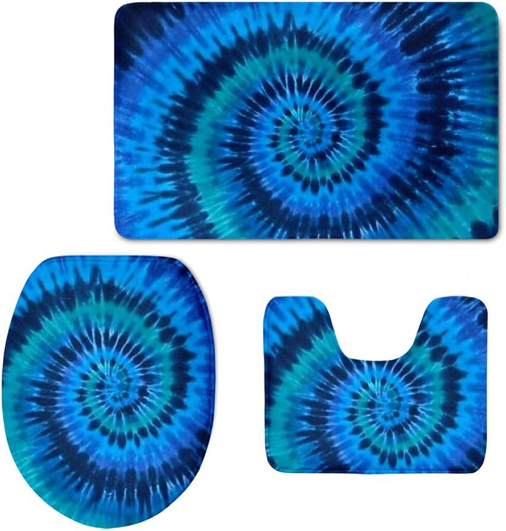 Blue Tie Dye Bath Rugs for Bathroom Sets 3 Piece Washable Toilet Carpet ...