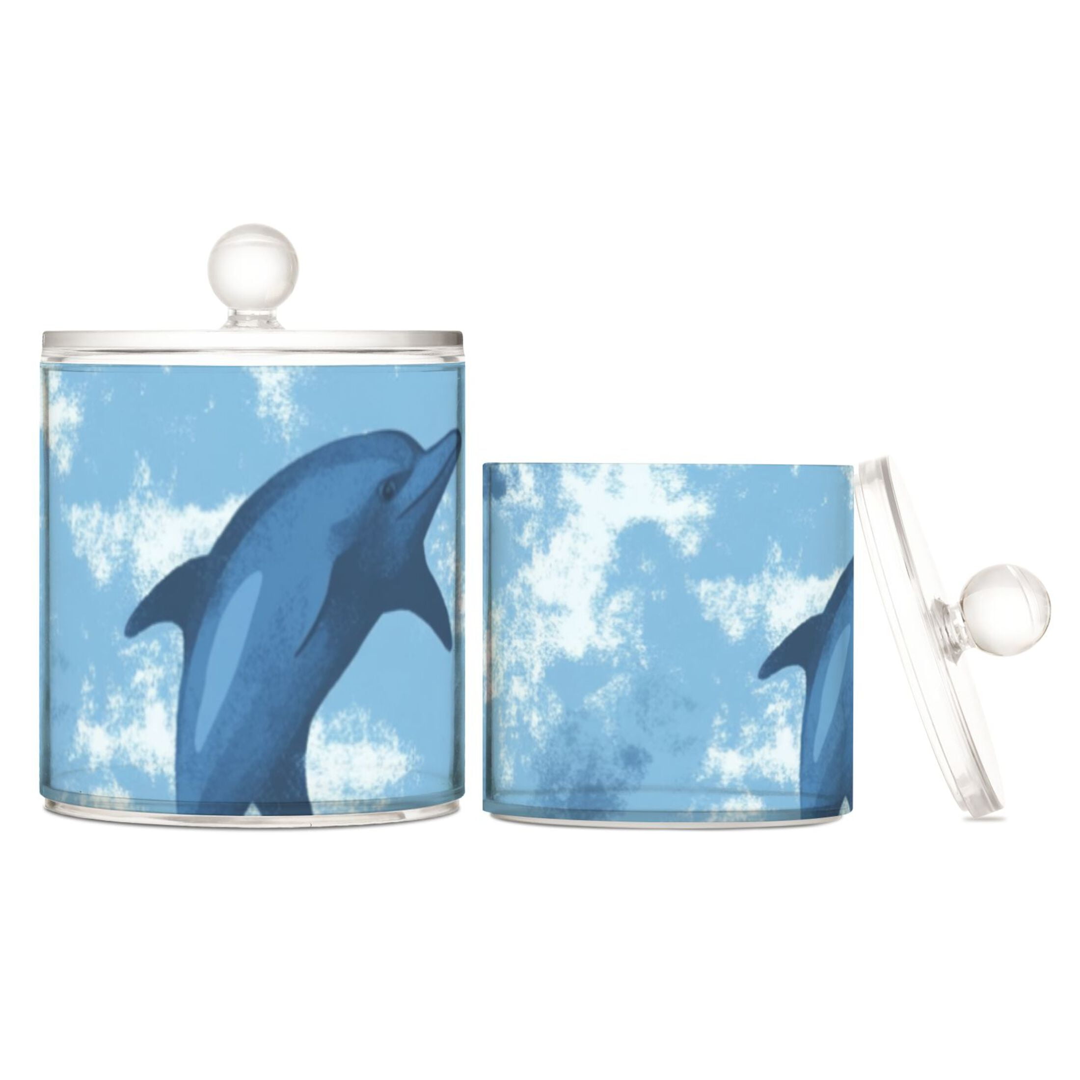 Blue Tie Dye Dolphins Trees Translucent Plastic Cans Storage Canisters ...