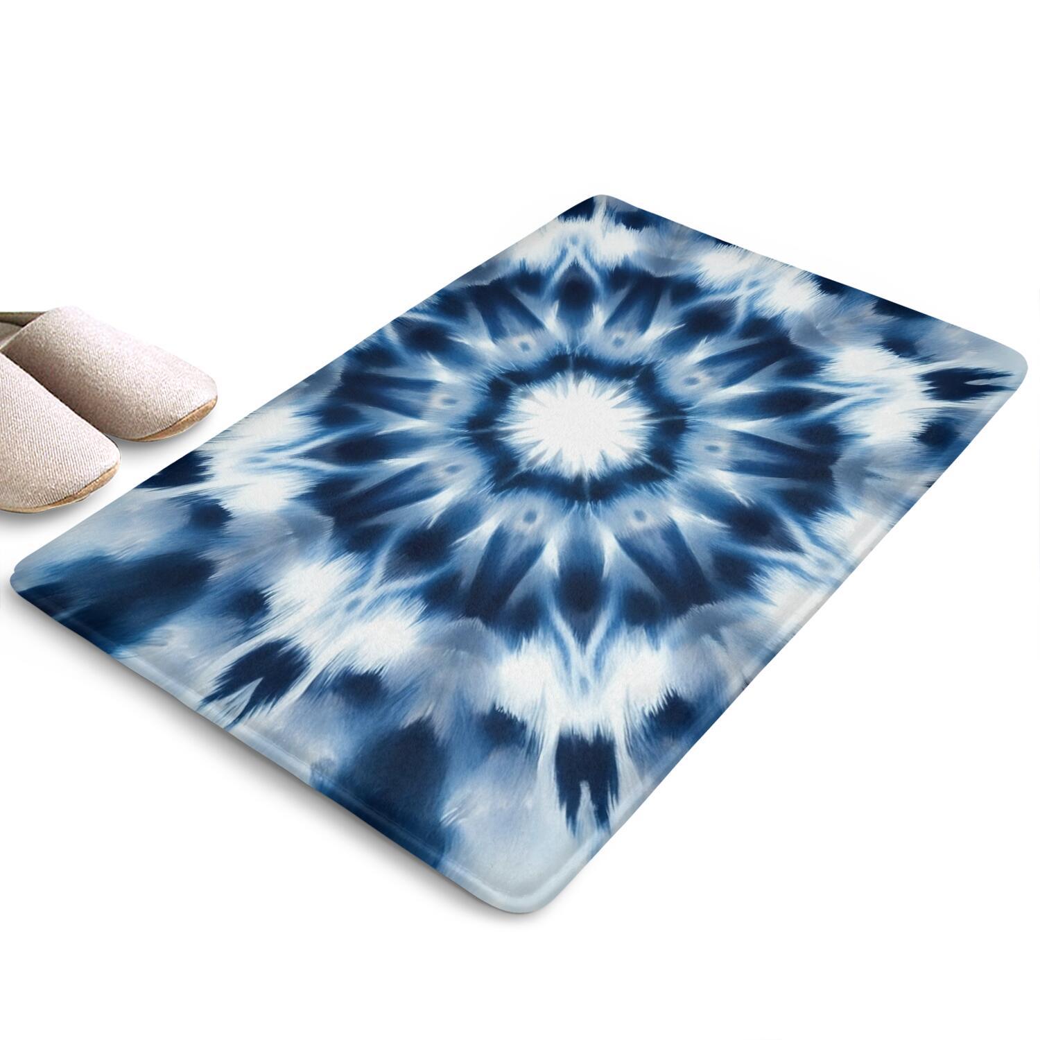 Blue Tie Dye Mandala Flannel Non Slip Door Rugs,Washable Door Mats ...