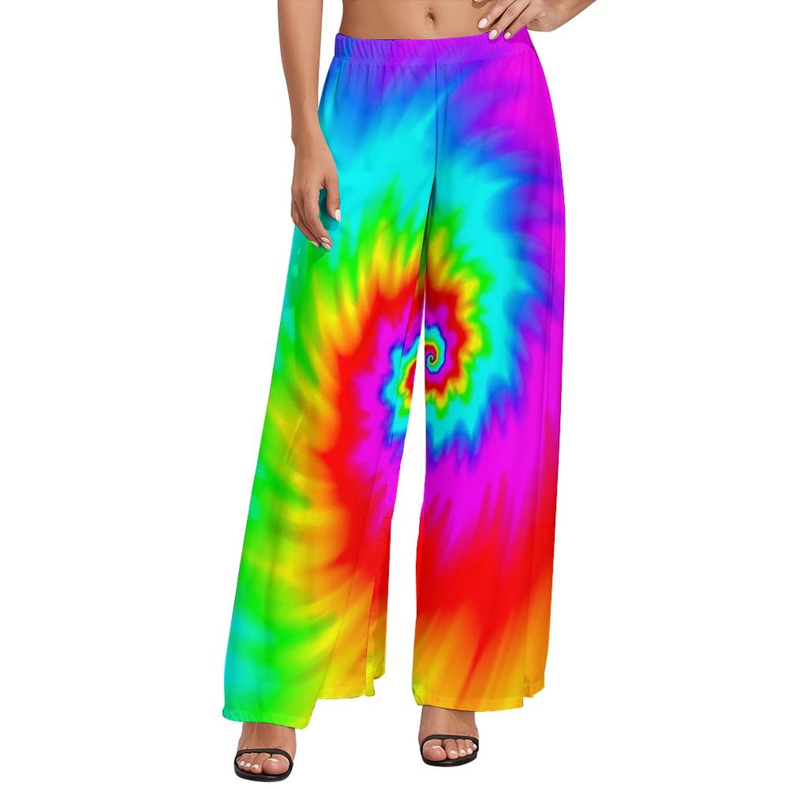 Blue Tie Dye Pants Elastic High Waist Abstract Art Print Home Trousers ...