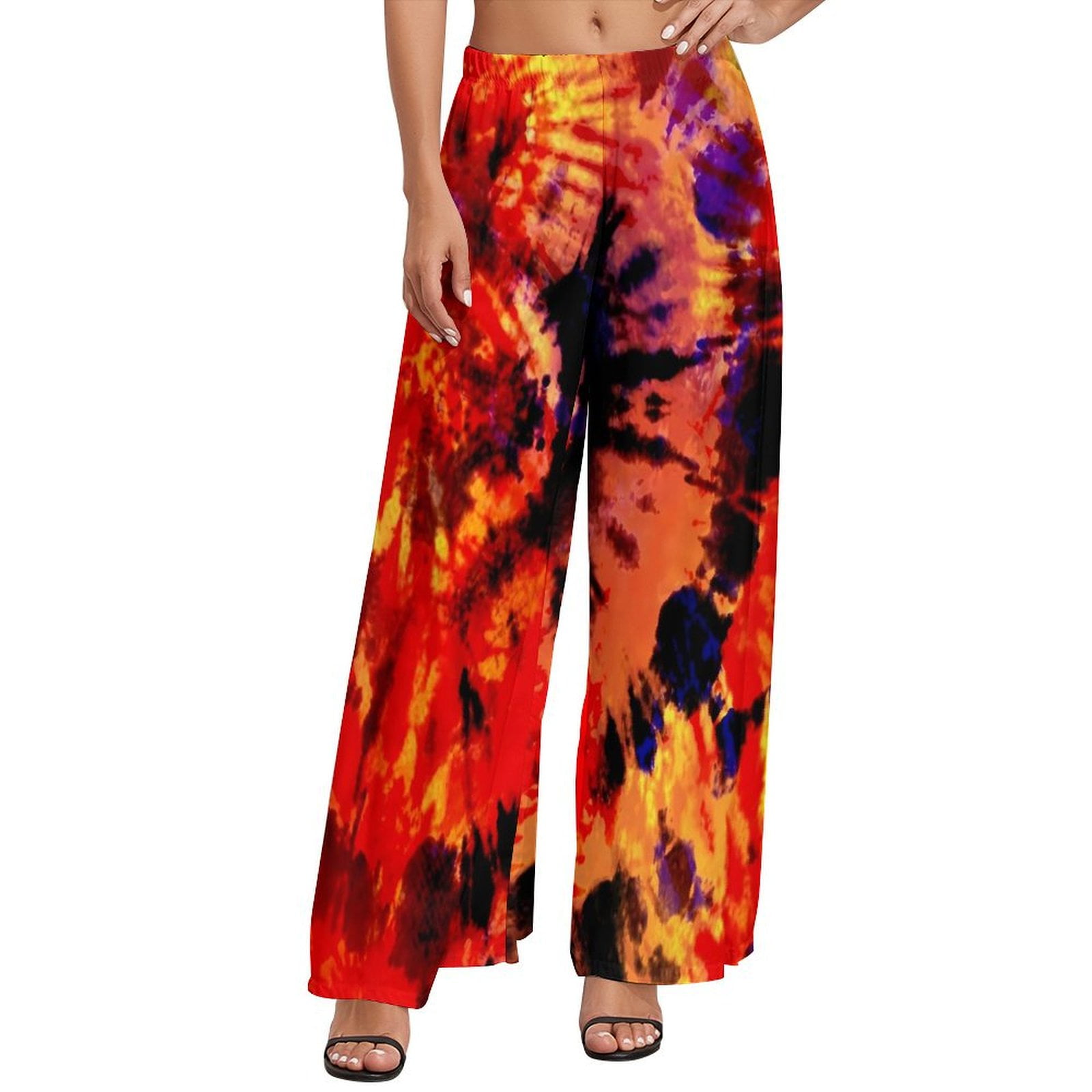Blue Tie Dye Pants Elastic High Waist Abstract Art Print Home Trousers ...