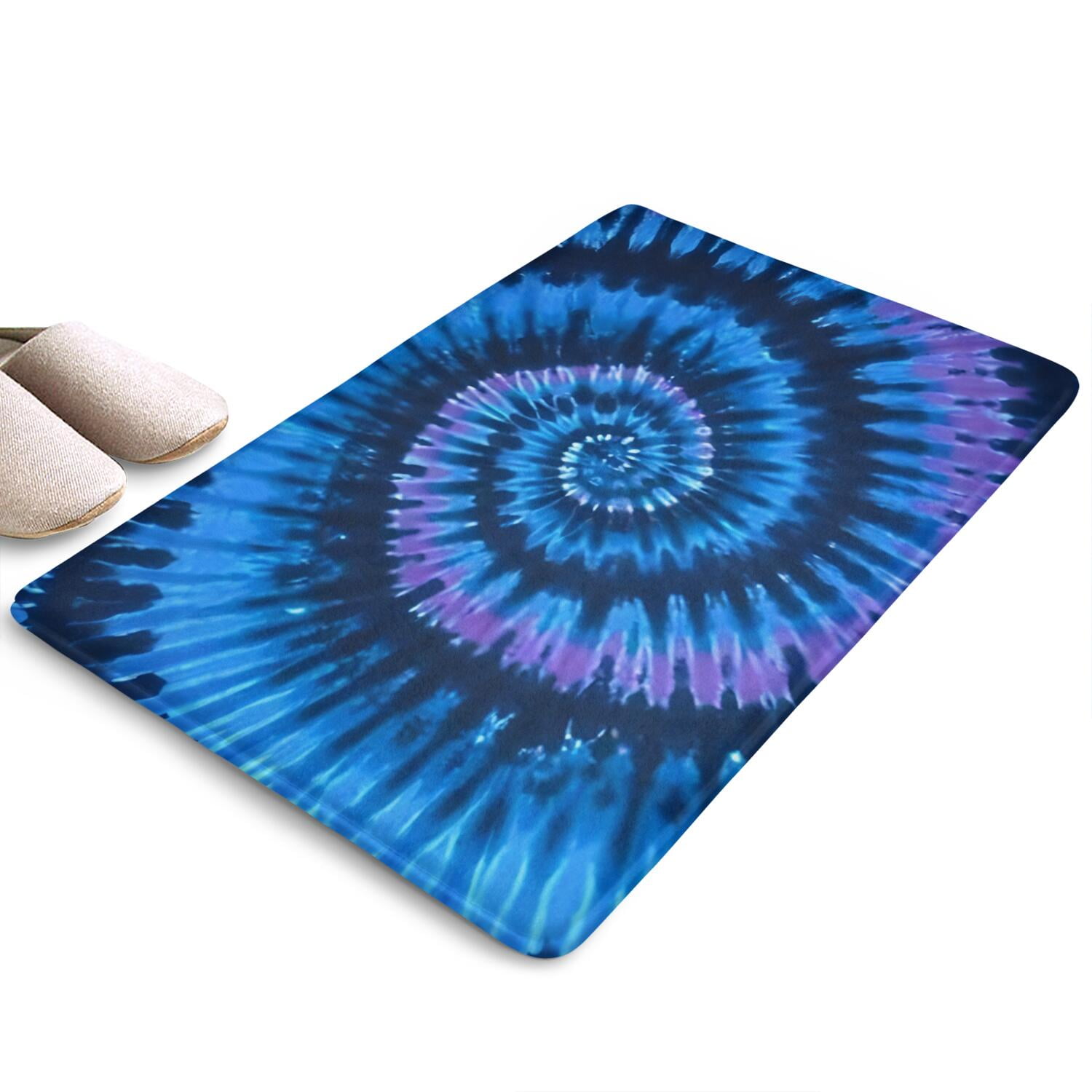Blue Tie Dye Pattern Flannel Non Slip Door Rugs,Washable Door Mats ...