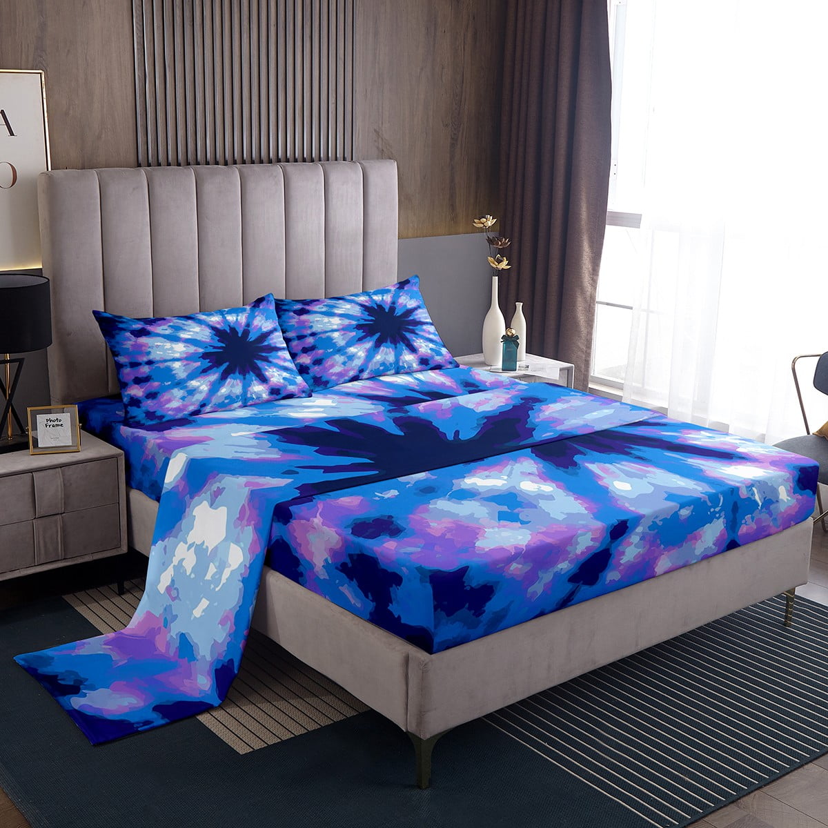 Blue Tie Dye Sheet Set,Abstract Art Bed Sheets Set King,Spiral ...