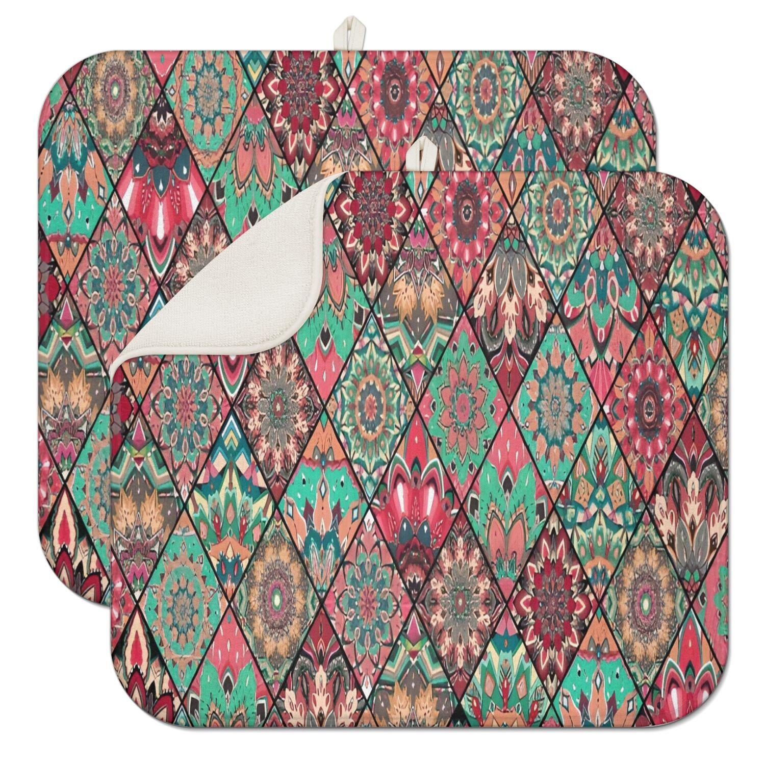 Green Geometric Diamond Pattern Dish Drying Mat for Kitchen 1 Pack ...