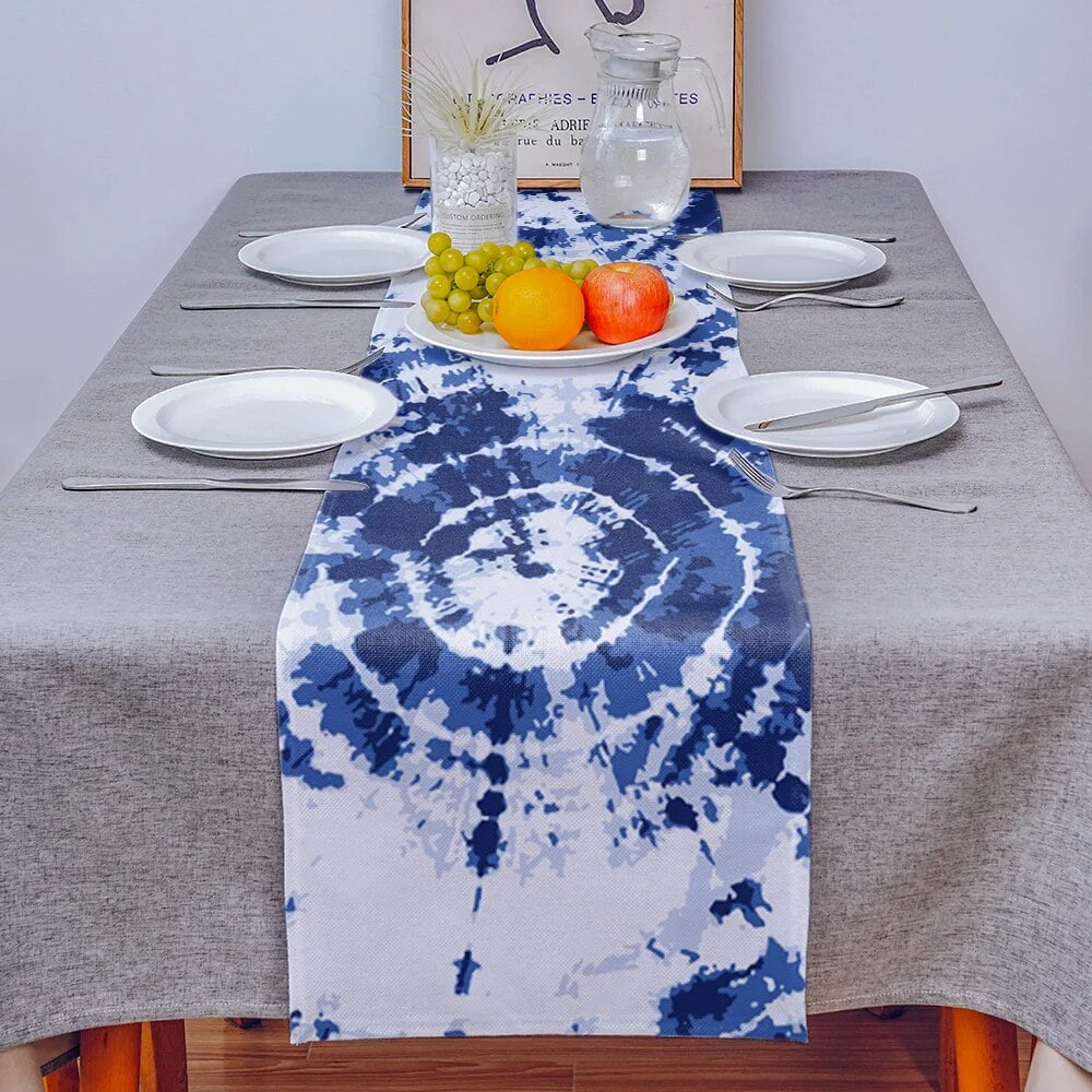 Blue Tie Dye Table Runner Luxury Home Dining Table Coffee Table Holiday ...
