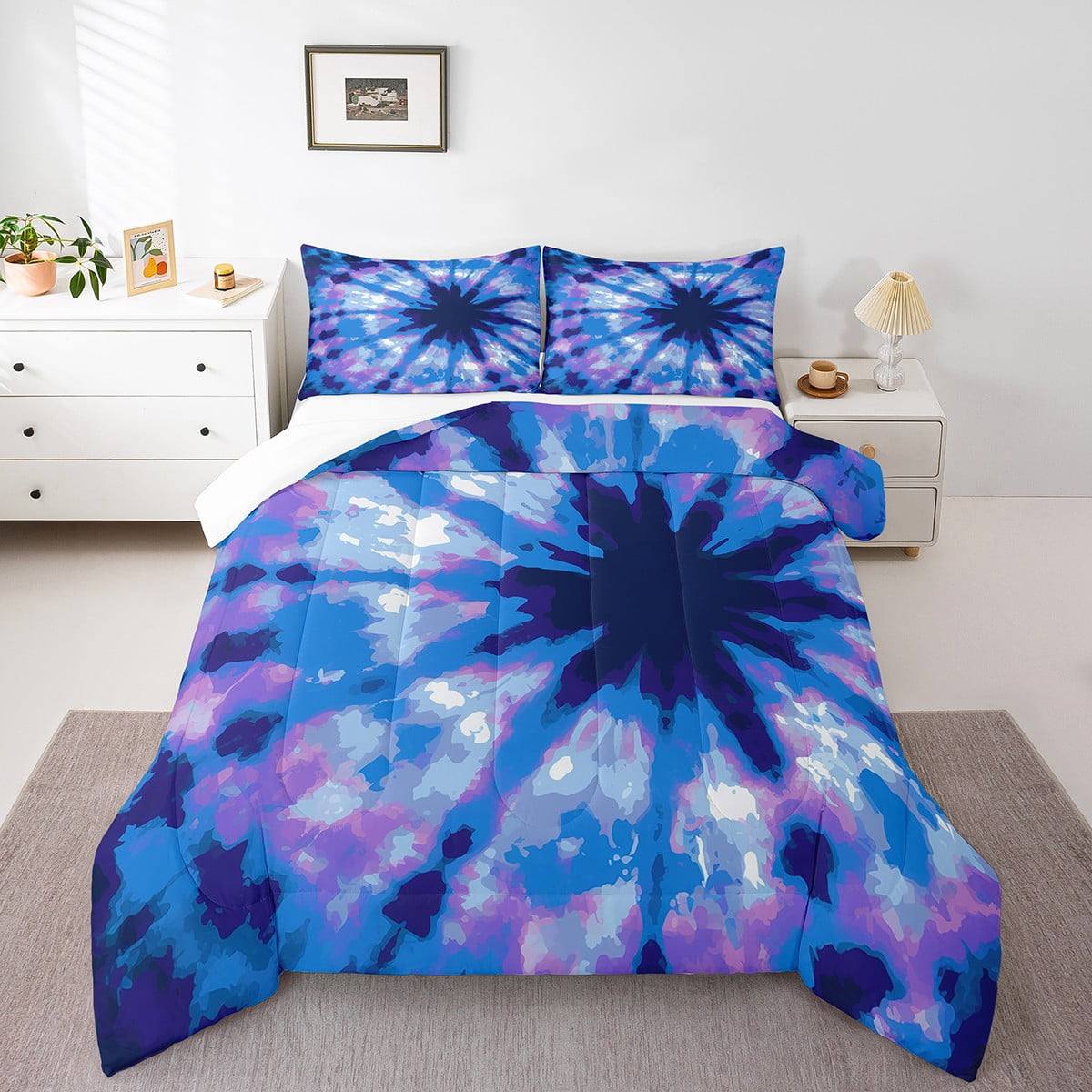 Blue Tie Dye Toddler Bedding Set,Abstract Art Comforter Set,Spiral ...