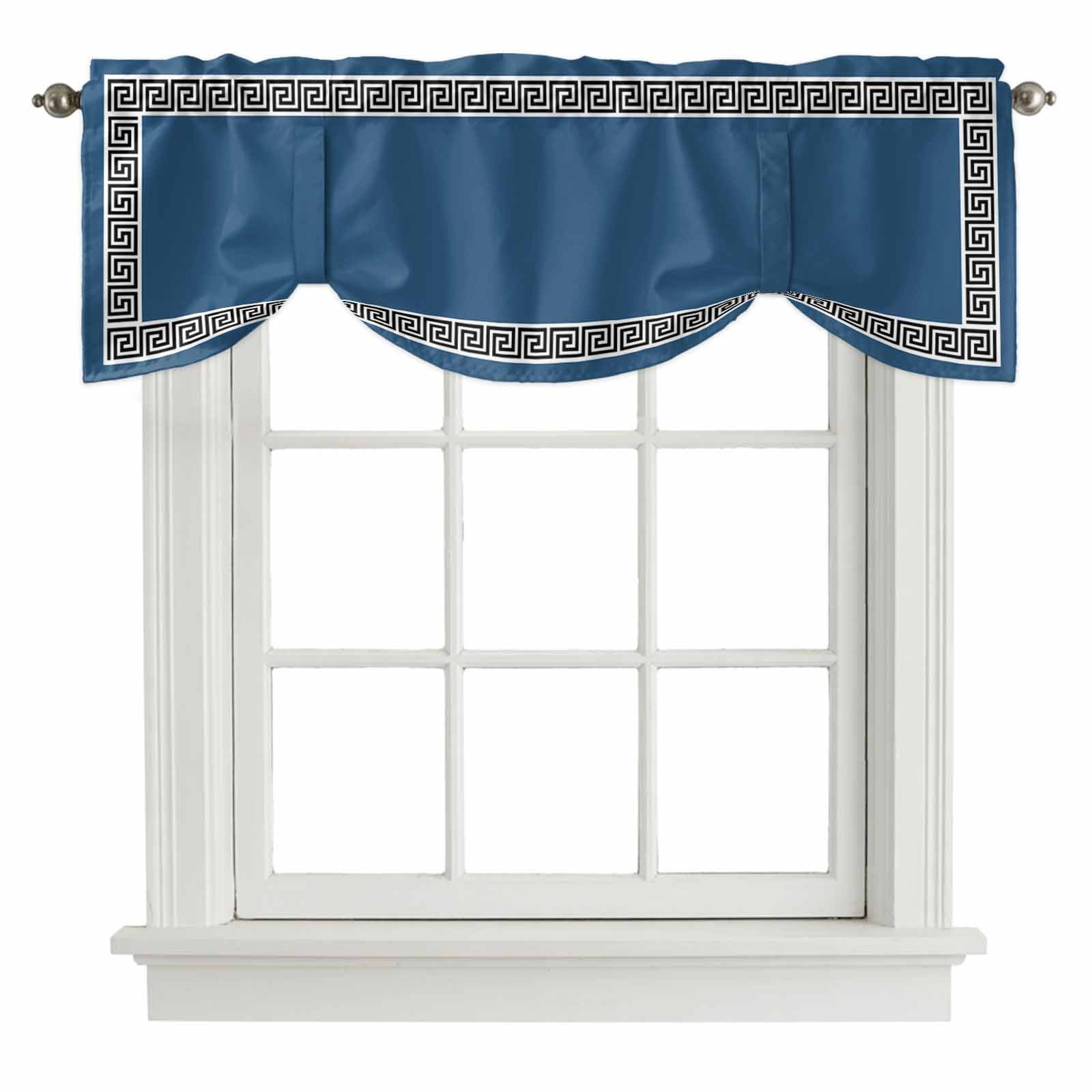 Blue Tie Up Valances Curtain, Greek Chinese Style Adjustable Ties Short ...