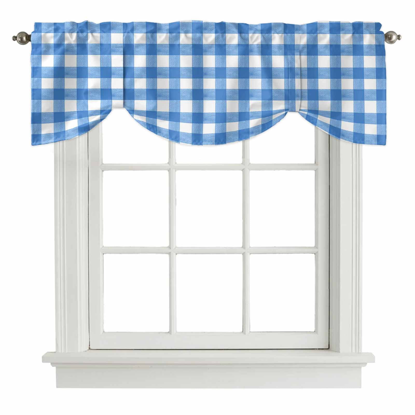 Blue Tie Up Valance Curtains for Windows, Kitchen Curtains Window ...