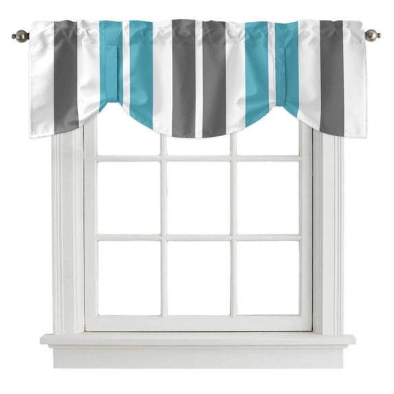 Blue and Tie Up Valances Curtain, Grey Striped Rectangular Geometric ...