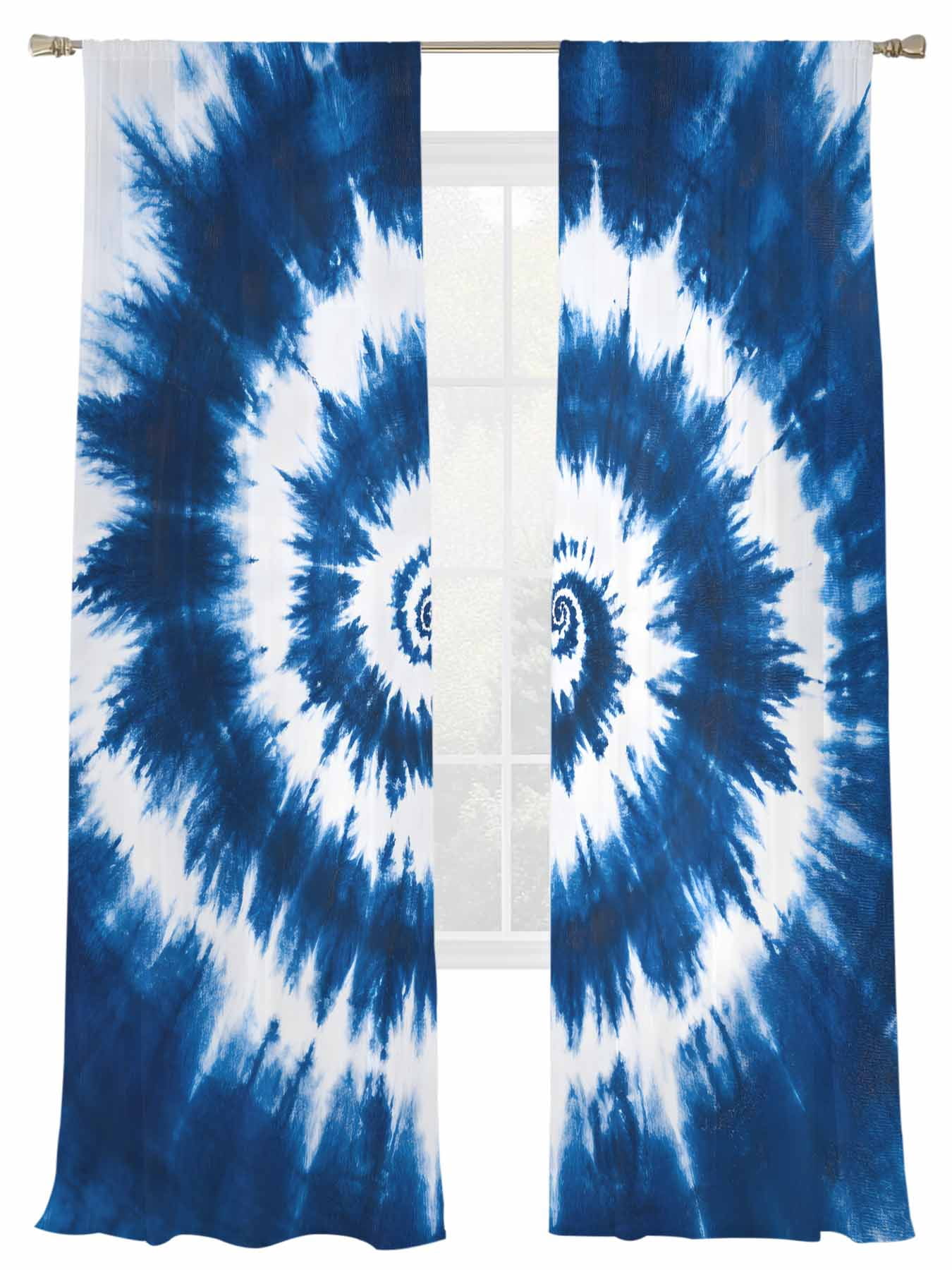 Blue Tie-dye Sheer Curtains for Living Room Bedroom, Light-filtering ...