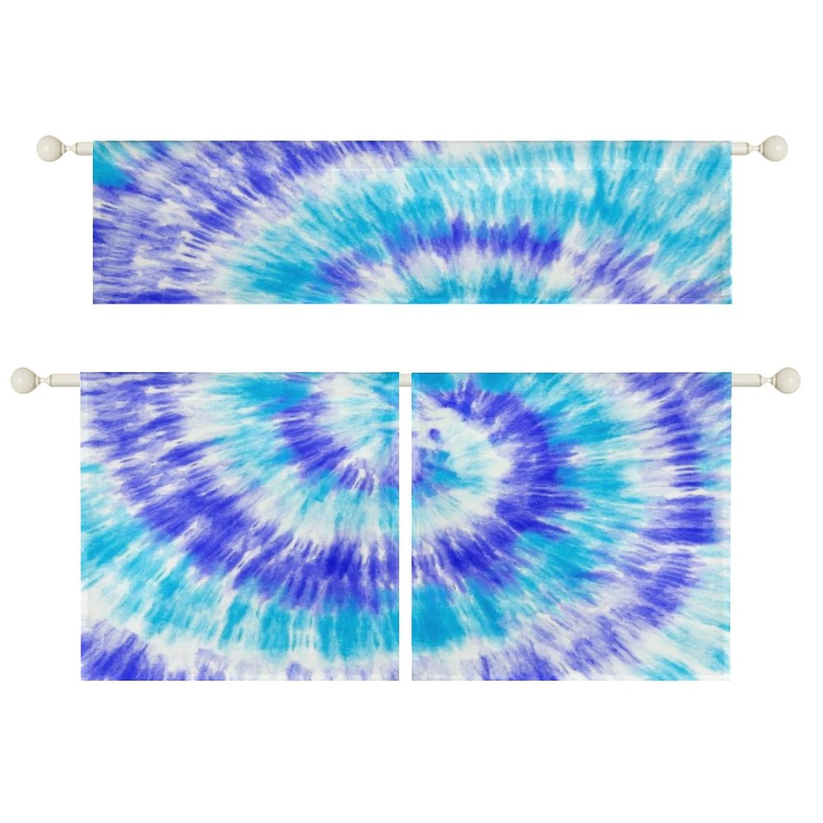 Blue Tie-dye Spiral Pattern Kitchen Curtain Valance Tier Set, 3 Pieces ...