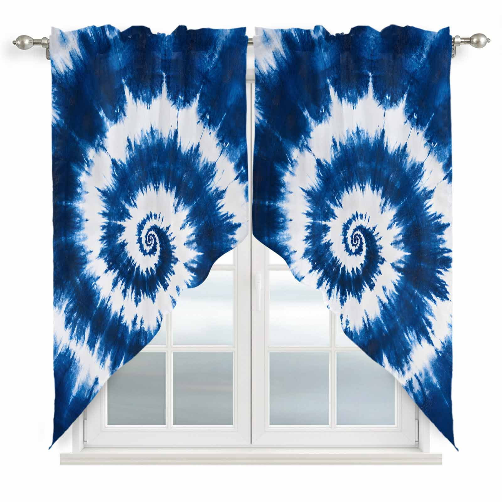 Blue Tie-dye Swag Curtain Valance for Window 2 Panels Chinese Style ...