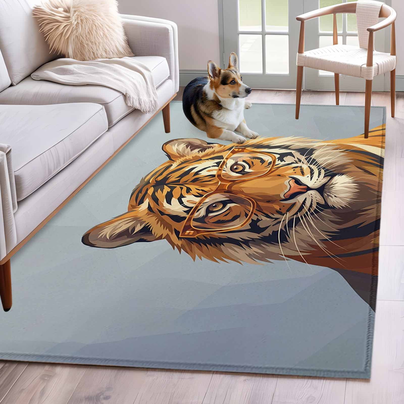 Blue Tiger Area Rugs 4'x6', Washable Small Throw Rugs for Office ...