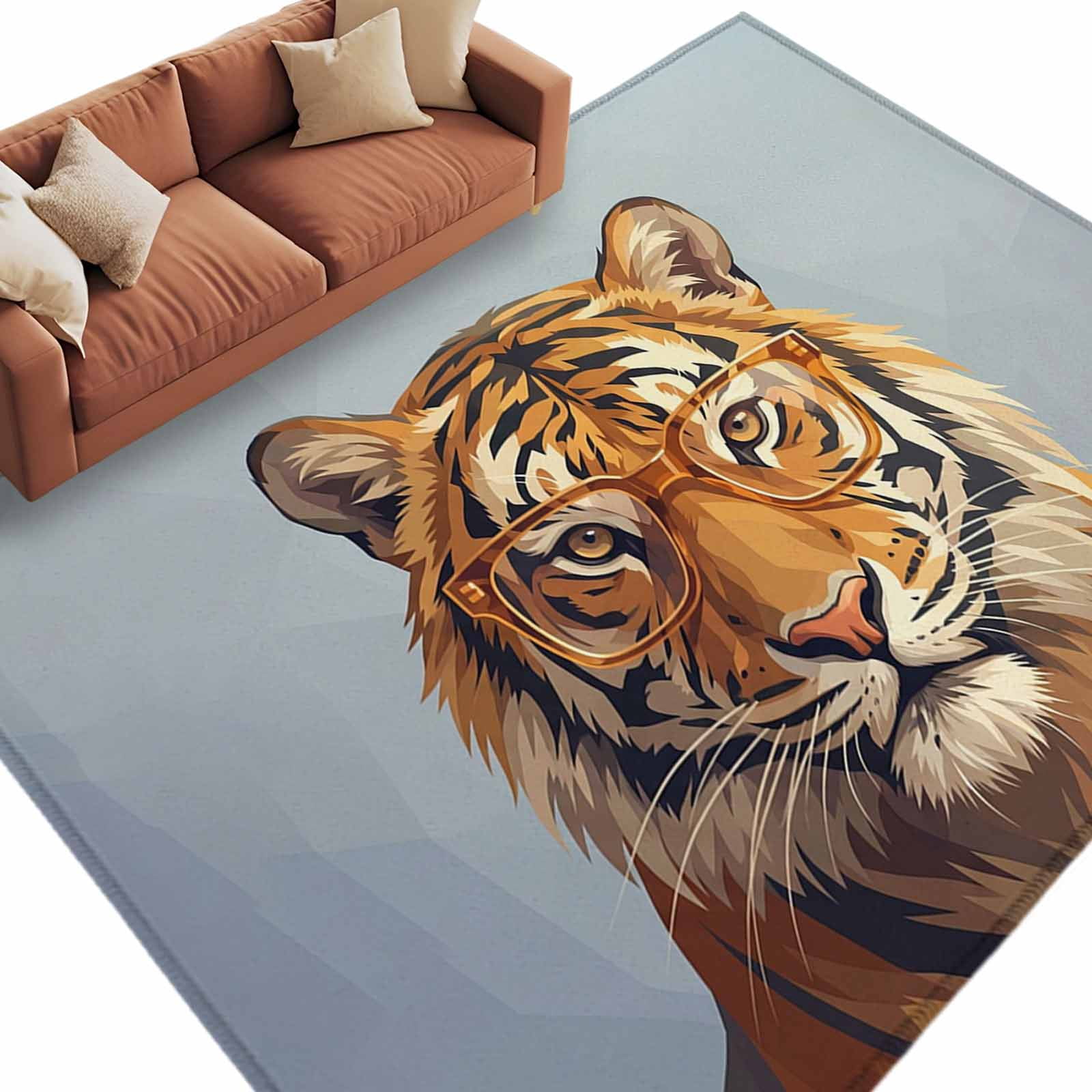Blue Tiger Area Rugs Collection 6'x9', Funny Animals Modern Art Non ...