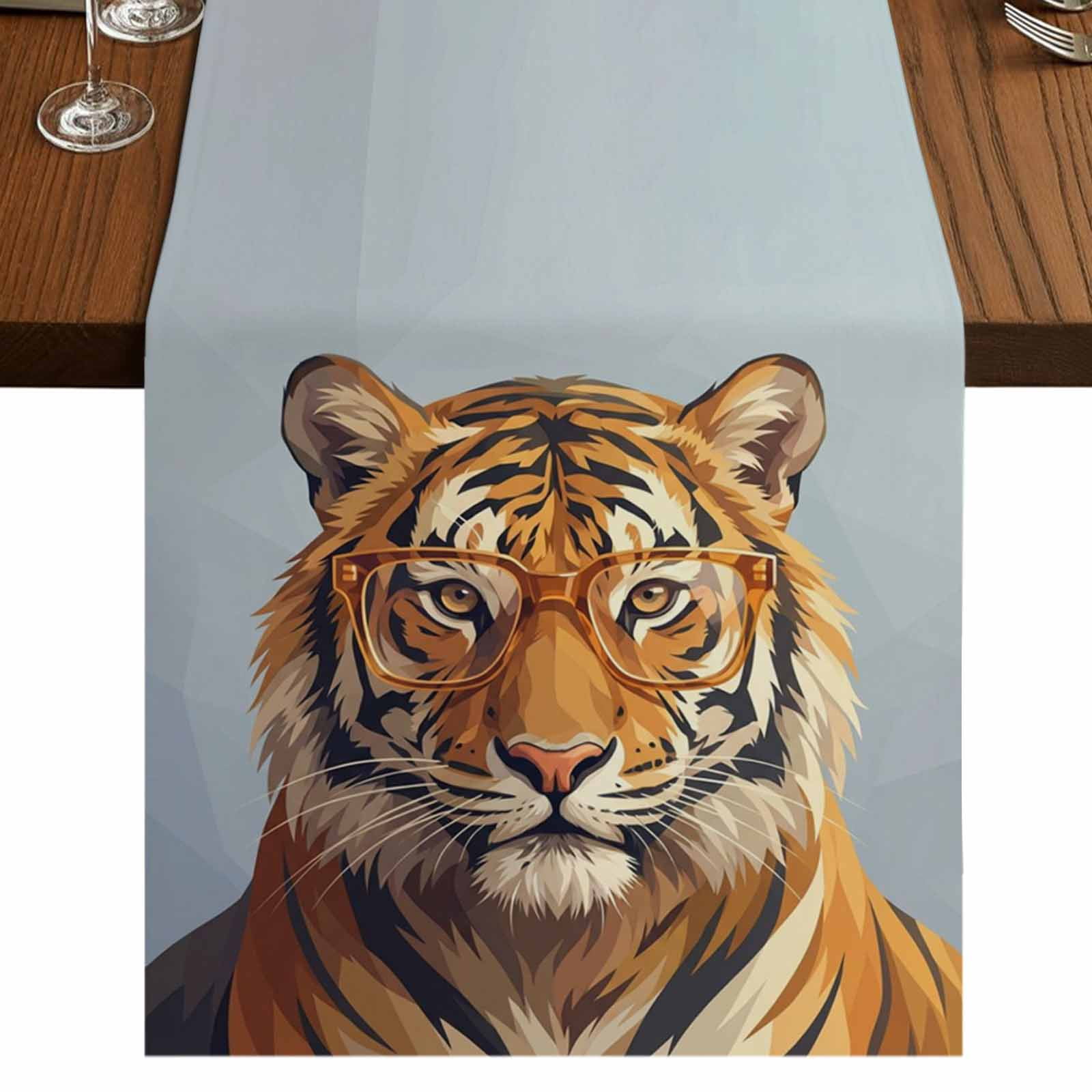 Blue Tiger Burlap Cotton Table Runner 13x90 Inches Long, Funny Animals ...