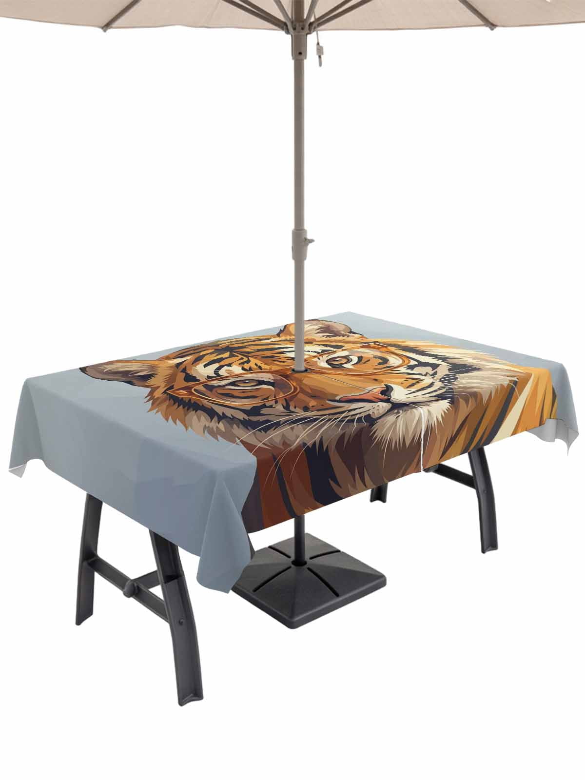 Blue Tiger Outdoor Tablecloth - 60x84 Inch Rectangle Dining Table Cover ...