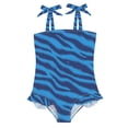 Blue Tiger Pattern Girls' One-Piece Swimsuit Bowknot Tie Shoulder ...