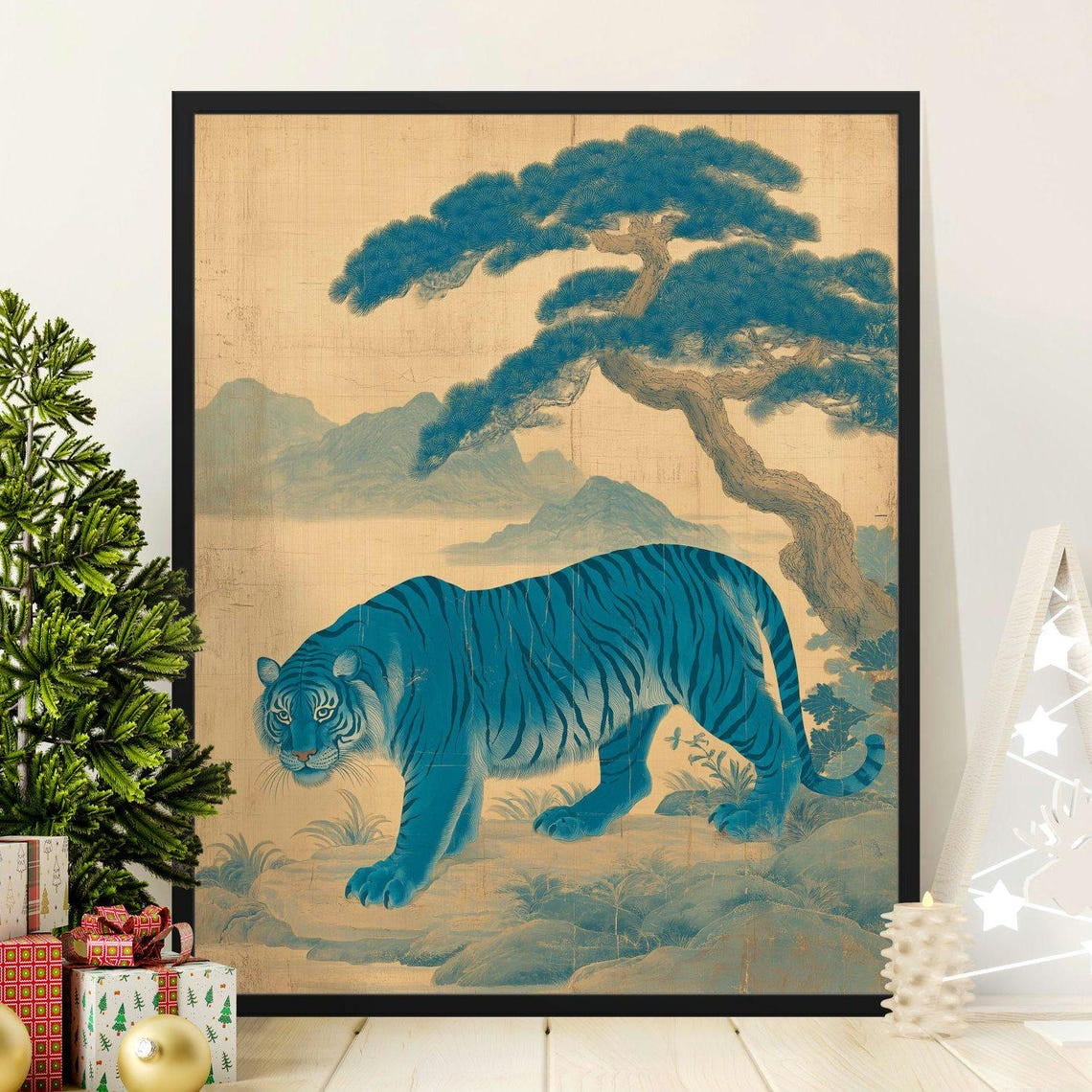 Blue Tiger Poster, Japanese Art Print, Vintage Animal Wall Art, Nature ...