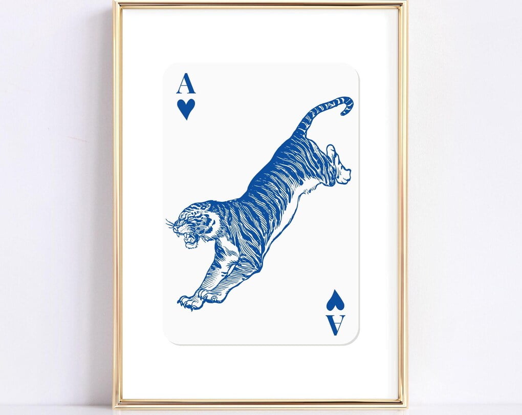 Blue Tiger Poster Retro Art Print Dopamine Decor Blue Aesthetic Room ...