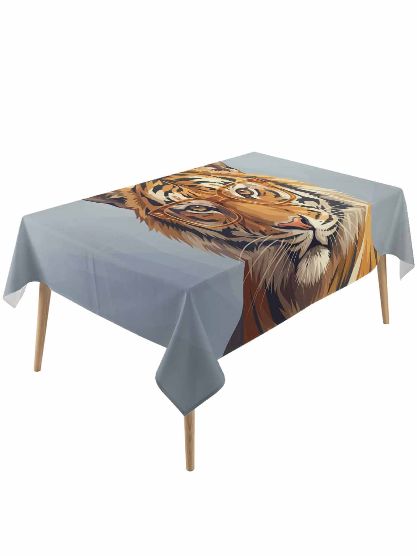 Blue Tiger Rectangle Tablecloth, Funny Animals Modern Art Waterproof ...