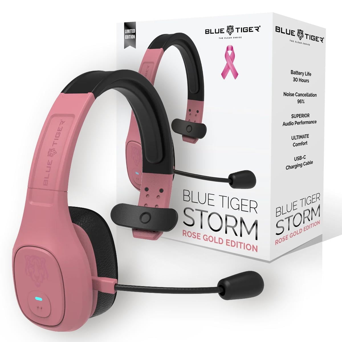 Blue Tiger Storm Rose Gold Wireless Bluetooth Headset, Noise Cancelling ...