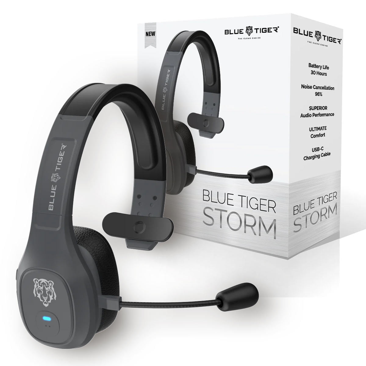 Blue Tiger Storm Pro Bluetooth 5.0 Headset - Noise Cancellation, 30Hrs ...