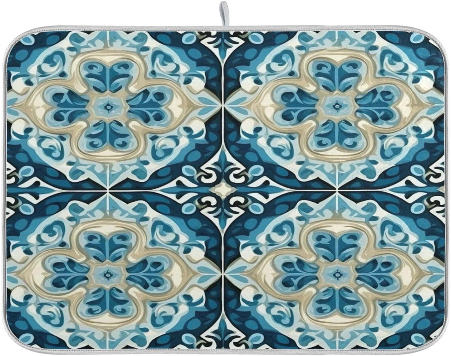 Blue Tile Dish Drying Mat, Absorbent Microfiber Pad Protector For ...